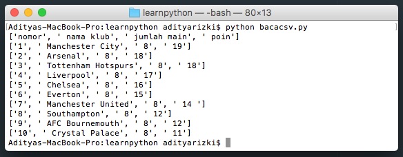 #BelajarPython 4: Membaca File CSV pada Python - Aditya Rizki's Note #BelajarPython 4: Membaca File CSV pada Python - Aditya Rizki's Note